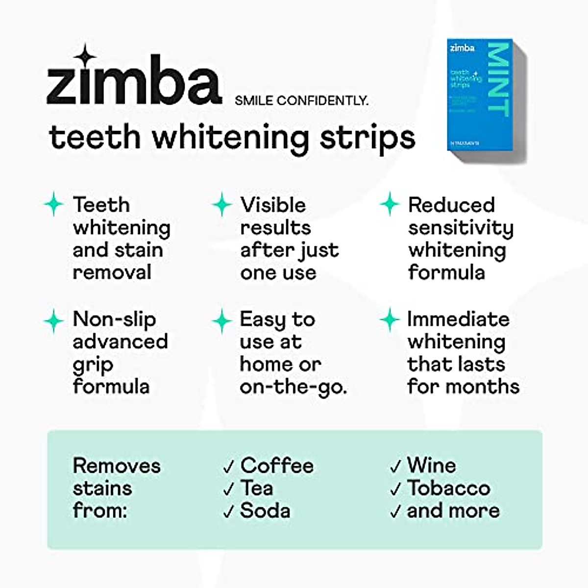 Zimba Teeth Whitening Strips for Teeth Sensitive White Strips for Teeth Whitening Hydrogen Peroxide Teeth Whitener Stain Remover 28 White Strips Included Per Pack, 2 Pack (14 Day Treatment), Coconut