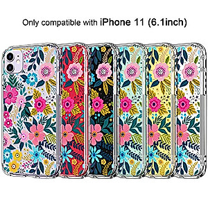 ICEDIO iPhone 11 Case with Screen Protector,Clear with Cute Colorful Blooming Floral Flower Patterns for Girls Women,Slim Fit TPU Cover Protective Phone Case for Apple iPhone 11 6.1 inch