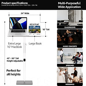 Ultra Clear Acrylic Pulpit Podium Stand | Modern Portable Pulpits for Churches Pastors Modern School Classroom Lecterns | Music Wedding Event Reception (Height Adjustable-24'X16')