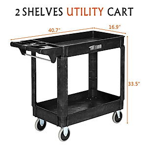 TUFFIOM Plastic Service Utility Cart with Wheels, 550lbs Capacity Heavy Duty Tub Storage Cart W/Deep Shelves, Multipurpose Rolling 2-Tier Mobile Storage Organizer, for Warehouse Garage Industrial