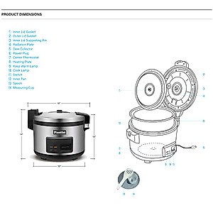 Commercial Rice Cooker Large Capacity Rice Cooker & Rice Warmer - Extra Large Rice Cooker 35 Cups Raw / 70 Cups Cooked Big Rice Cooker 35 Cups Raw Rice Cooker 70 Cups Cooked 120V/1500W, ETL Listed