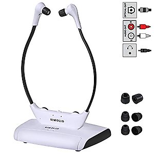 SIMOLIO 100 ft Long-Distance Wireless TV Headphones for Digital and Analog TV, TV Listening Device for Hearing Impaired and Seniors w/Voice Highlighting,Tone Control and Balance Adjustment SM-823D Pro