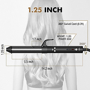 Luxspire Rotating Curling Iron, 1 1/4 inch Automatic Curling Iron Instant Heat Ionic Curling Iron with Long Titanium Barrel for Long Hair, Professional Self Curling Wand Hair Curler, Black