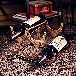 Aayla Wine Holder Rack - Metal Gold Tabletop Wine Bottle Holders, Holds 5 Wine Bottles, Assembly Required, for Wine Lovers to Store The Wine Collection