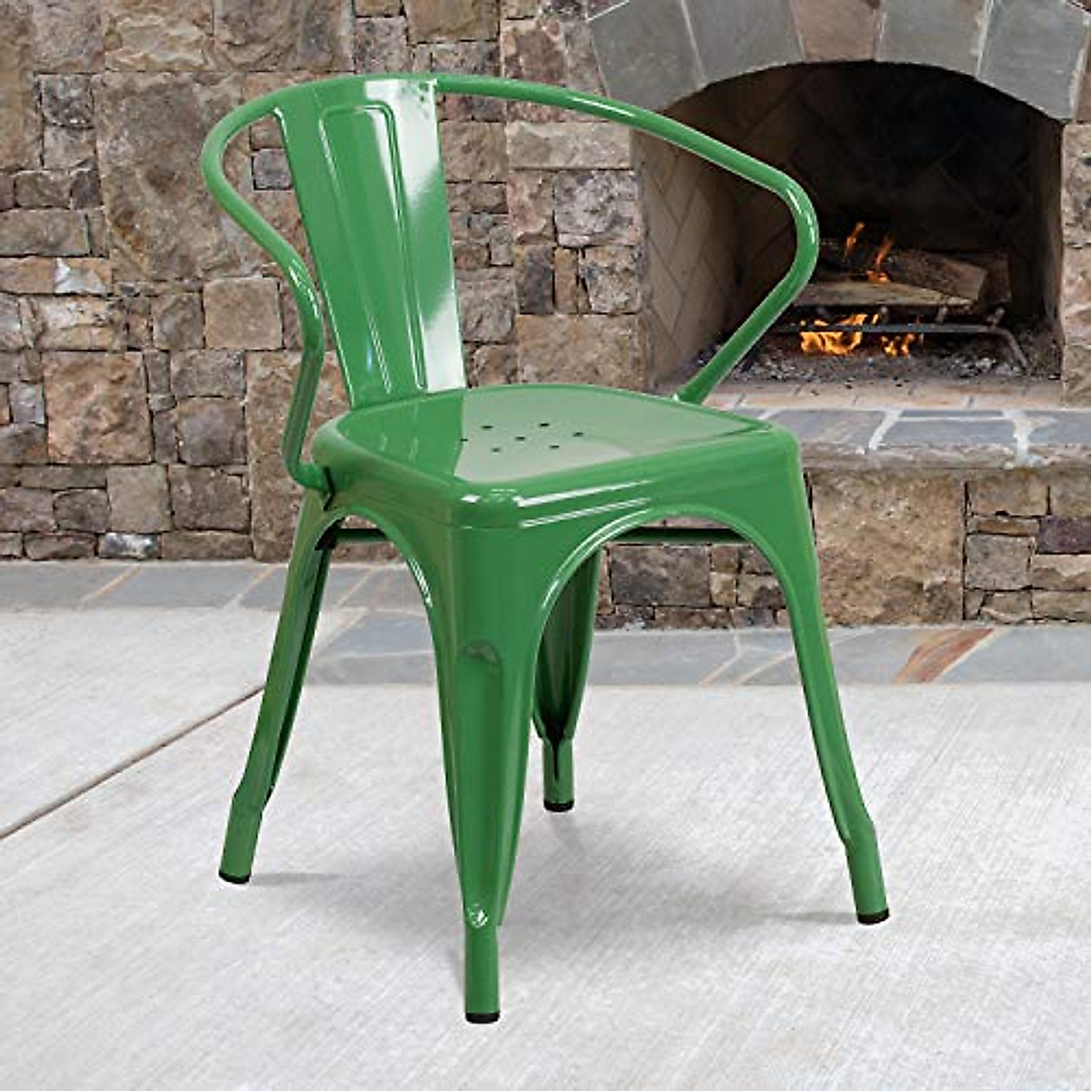 Flash Furniture Commercial Grade Green Metal Indoor-Outdoor Chair with Arms