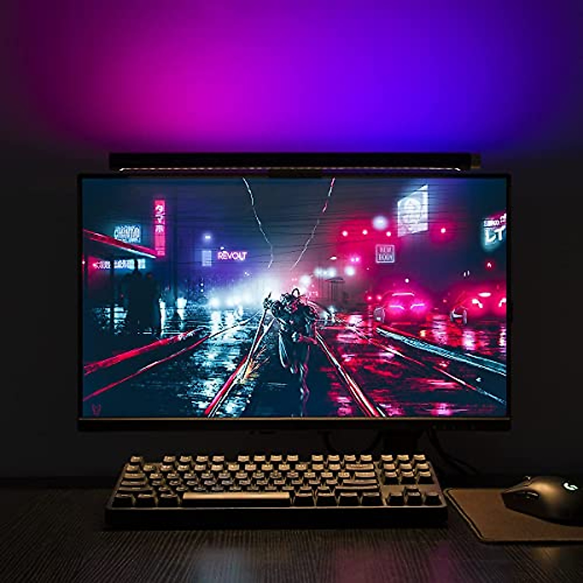 Lyghtzy Monitor Light Bar, Monitor Light with LED RGB Backlight, Dimmable and Changeable Color Temperature, Glare-Free & Flicker-Free, Home Office Desk Lamp, USB Powered (17.7 Inches) (Black)