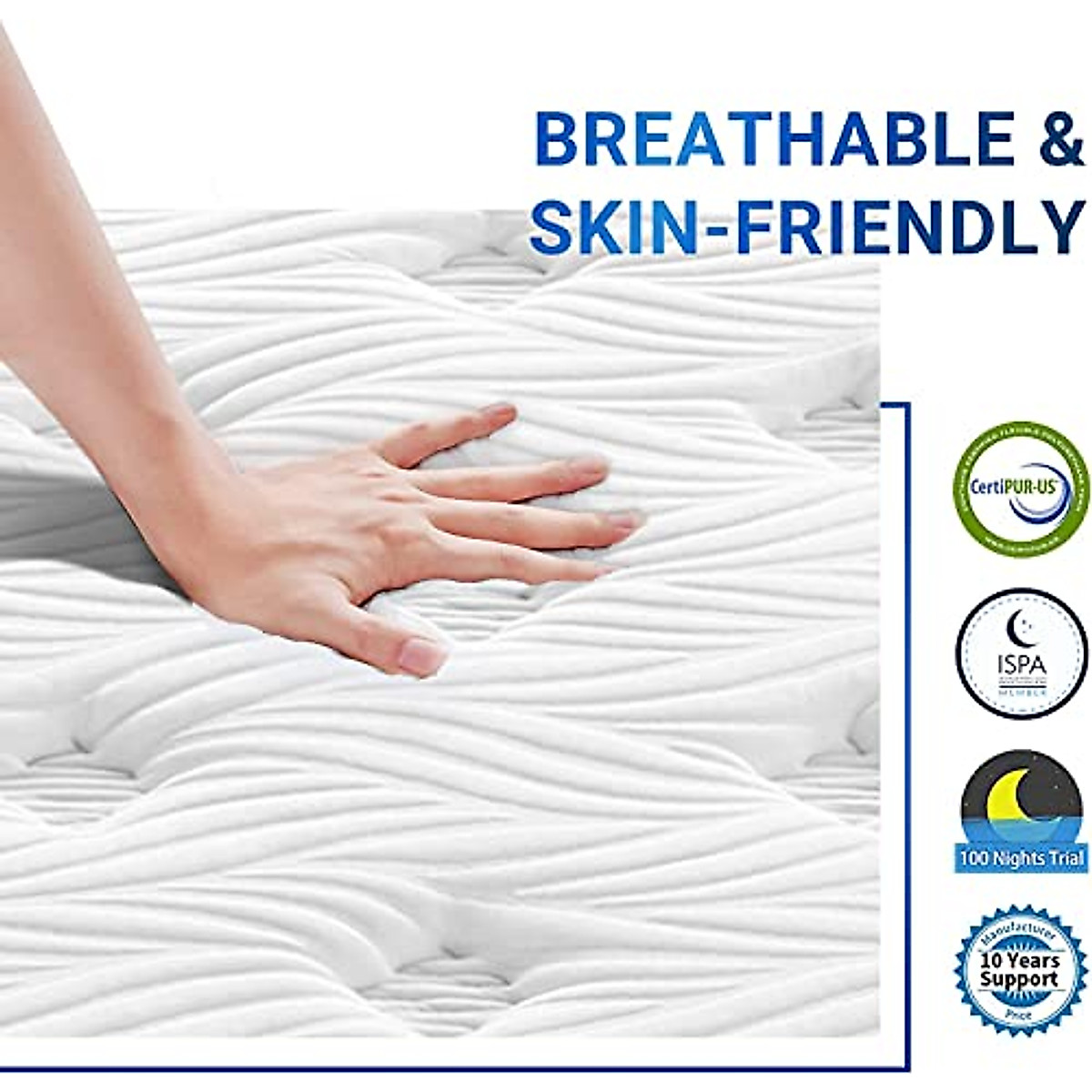 Avenco Queen Size Mattress, Queen Mattress in a Box, 10 Inch Hybrid Mattress Queen, Individually Pocketed Coils and Comfort Foam, Strong Edge Support, Medium Firm, CertiPUR-US, 100 Nights Trial