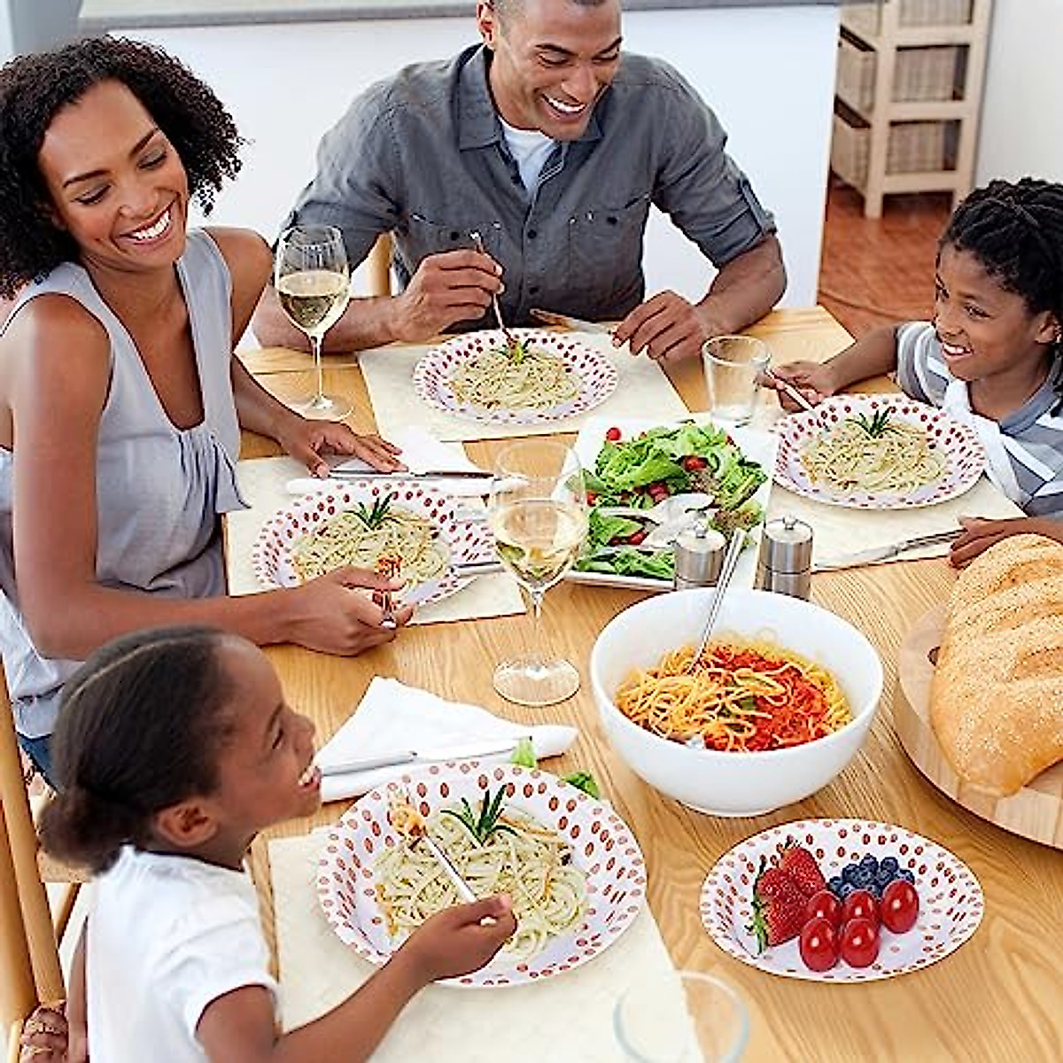 ROSINL Disposable Paper Plates 100 Pack White and Rose Gold Dots Paper Plates 50 x 9 and 50 x 7 Dinner Plates, Foil Polka Dots Paper Plates for Wedding Bridal Shower Engagement Birthday Parties