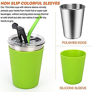 Kids Cups with Lids and Straws, 12oz Spill Proof Drinking Cups Stainless Steel Sippy Cups for Baby, Kids Tumblers with Straws and Lids Toddler Insulated Smoothie Cups Mugs for School, Outdoor, 5 Pack