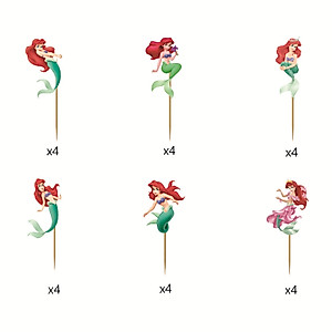 24PCS Mermaid Cupcake Toppers for Princess Happy Birthday Cupcake Decorations for Kids Birthday Party Mermaid Party Supplies Favors for Baby Shower, Birthday Party, Mermaid Theme Party,