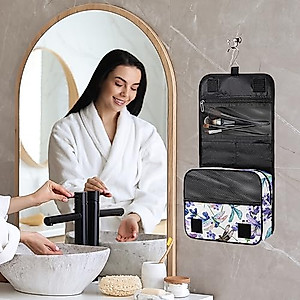 Dragonfly Purple Flower Travel Toiletry Bag Cosmetic Makeup Bag for Women Men Hanging Hook Wash Toiletries Portable Toiletry Bags Organizer