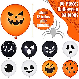 90 Pieces Halloween Balloons 12 Inches Halloween Pink Orange Black White Latex Balloons Skull, Bats, Boo Ghost Latex Balloons for Halloween Party Decoration Supplies (Classic Style)