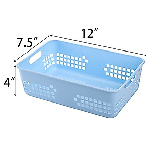 Jucoan 6 Pack Plastic Storage Basket, 12 x 7.5 x 4 Inch Large Colorful Classroom Organizer Bin, Shelf Drawer Organizer Tray with Handle for School, Classroom, Desktop, Drawer, Closet, Office, 3 Colors