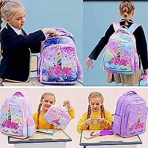 CAMTOP Backpack for Kids Girls School Backpack with Lunch Box Preschool Kindergarten BookBag Set (Y0058-2 Unicorn-Rainbow)
