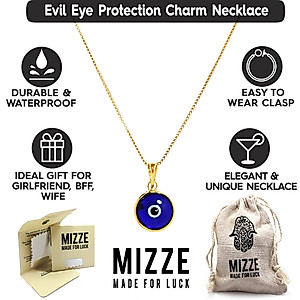 14K Gold Filled Box Chain Necklace 20 Inches Long with 10 MM Blue Glass Evil Eye Protection Charm for Women - 14K Gold Filled Jewelry Made in Italy