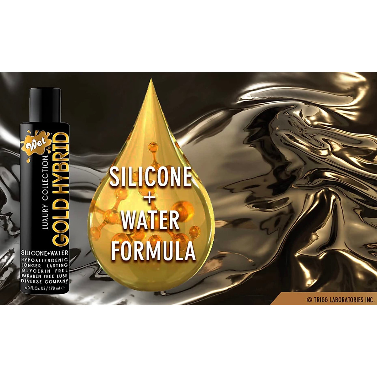 Wet Gold Hybrid Silicone & Water Based 9 Ounce Blended Luxury Lube, Premium Personal Lubricant Long Lasting Life for Condom Compatible Ph-Balanced Hypoallergenic Glycerin & Paraben Free Intimacy