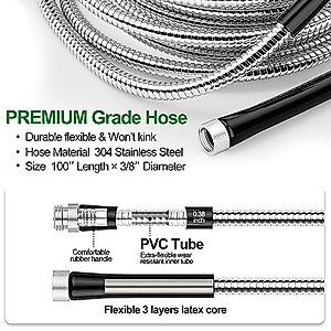 SPECILITE Heavy Duty Metal Garden Hose Reel With 100 Ft 304 Stainless Steel & 9-Pattern Metal Nozzle, 360° Rotation Frame,Wall Mount/Floor Hose Reel,