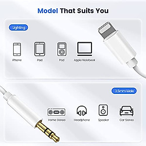 Aux Cord for iPhone 14/13/12/X/XS/11/11 Pro/11 Pro Max/8/8Plus/7/7Plus Aux Cable for Car 3.5mm Aux Cable Premium Auxiliary Audio to Car Stereo/Speaker/Headphone Adapter Support All iOS System