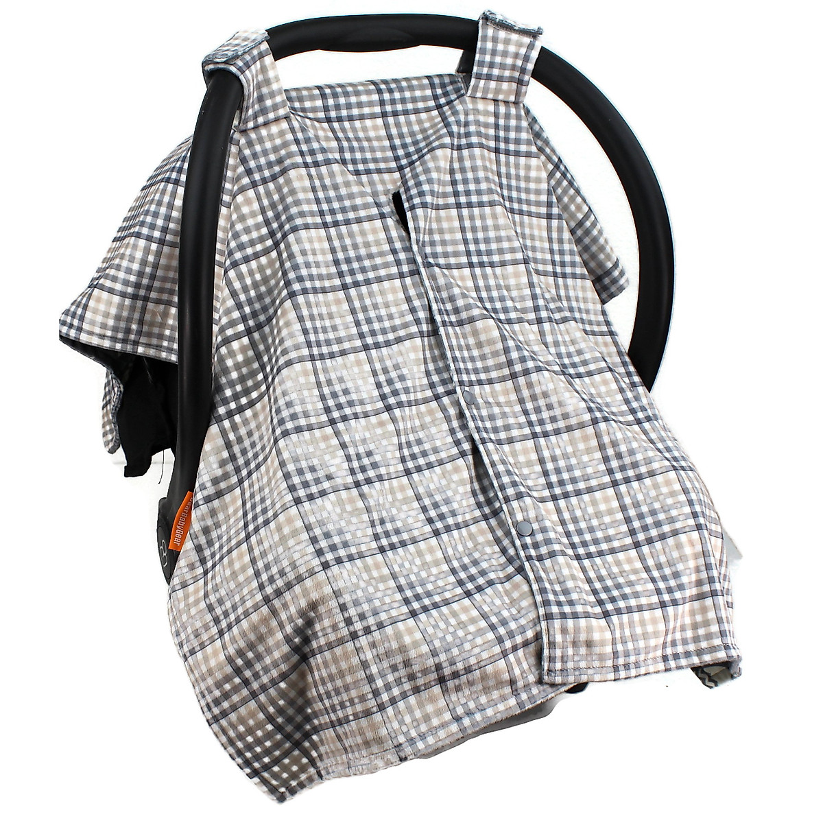 Dear Baby Gear Deluxe Reversible Car Seat Canopy, Custom Minky Print, Fish on Grey/Grey Tan Plaid