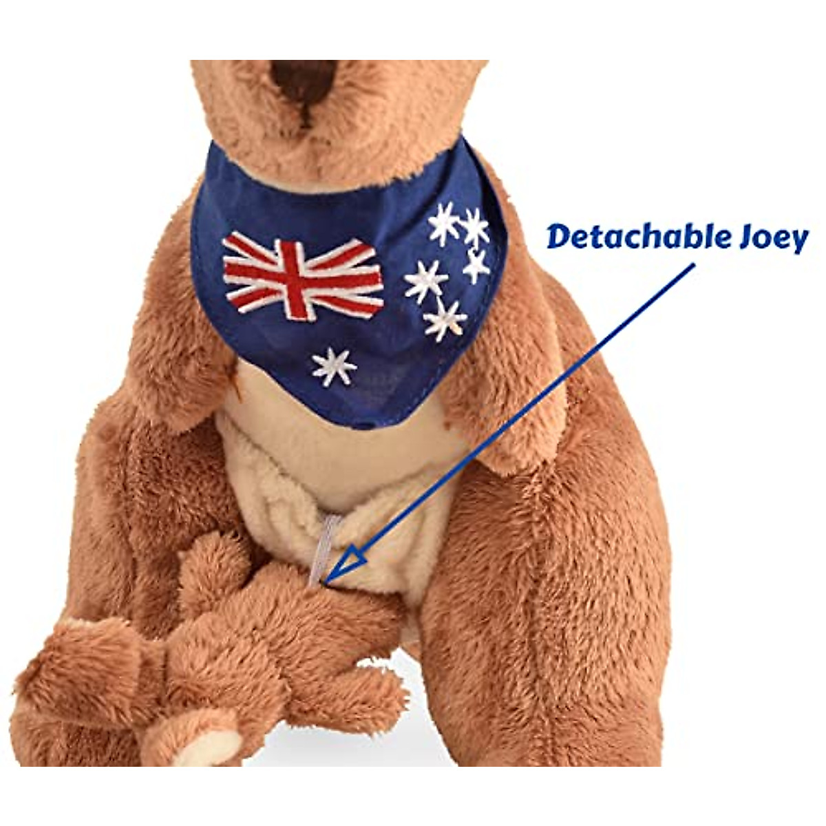 BOHS Plush Kangaroo with Australia Scarf and Removable Joey - Cuddly Soft Stuffed Mom and Baby Animals Toy- 11 Inches