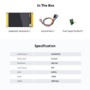 Nextion 3.5″ HMI Display Discovery Series NX4832F035 Resistive LCD-TFT Touch Screen 480×320, Nextion Display with Free Nextion Editor Software, Suitable for Medical Device, Racing Dashboard, etc.