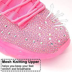 BELOS Women's Fashion Rhinestone Mesh Knit Slip On Sneaker Breathable Glitter Walking Shoes(Pink,9)