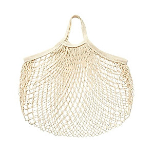 6 Pack Reusable Cotton Mesh Grocery Bags for Produce, Fruit, Vegetables, String Net Shopping Totes (Beige)