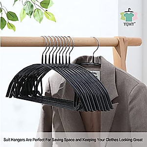 YQMY Standard Hangers Clothes Hanger,No Bump Hangers Rubber Coated Contour Metal Hanger, Sweater Hanger,Coat Jacket Hangers,Suit Hanger,Ultra Thin Space Saving T-Shirt Hanger (Black,Heavy Duty 10)