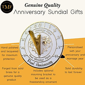 The Metal Foundry Personalized Pearl 30th Sundial - Heavy Duty Recycled Brass Home Decor, Garden Present Made in The UK for Parents, Grandparents, Friends, Couples 30 Years Marriage