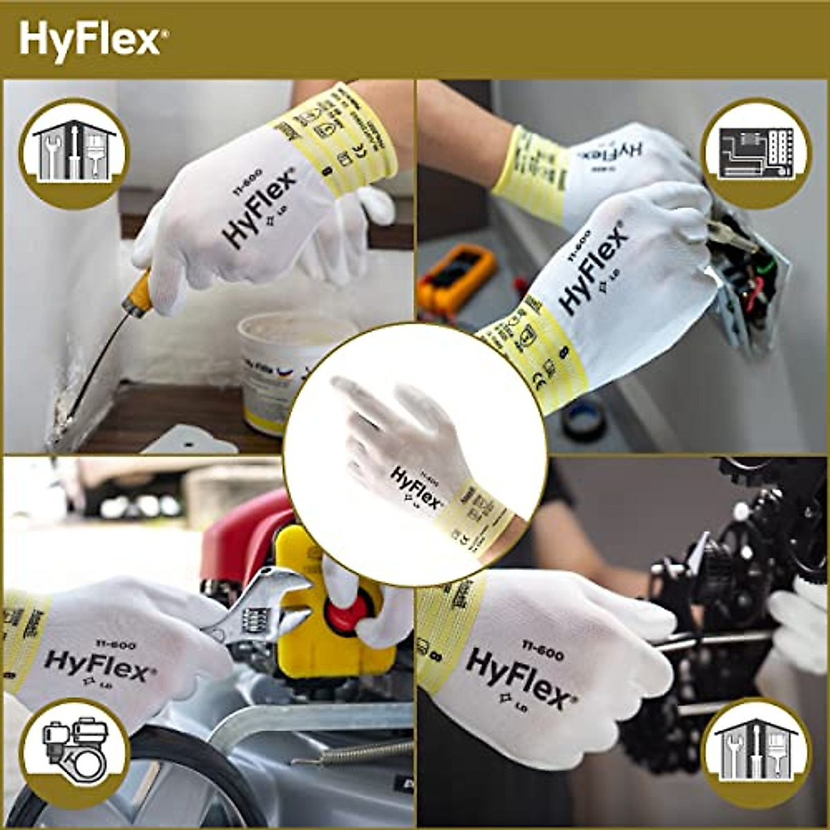 Ansell HyFlex 11-600 Nylon Polyurethane Glove, Gray Polyurethane Coating, Knit Wrist Cuff, Large, Size 9 (Pack of 12 Pairs)