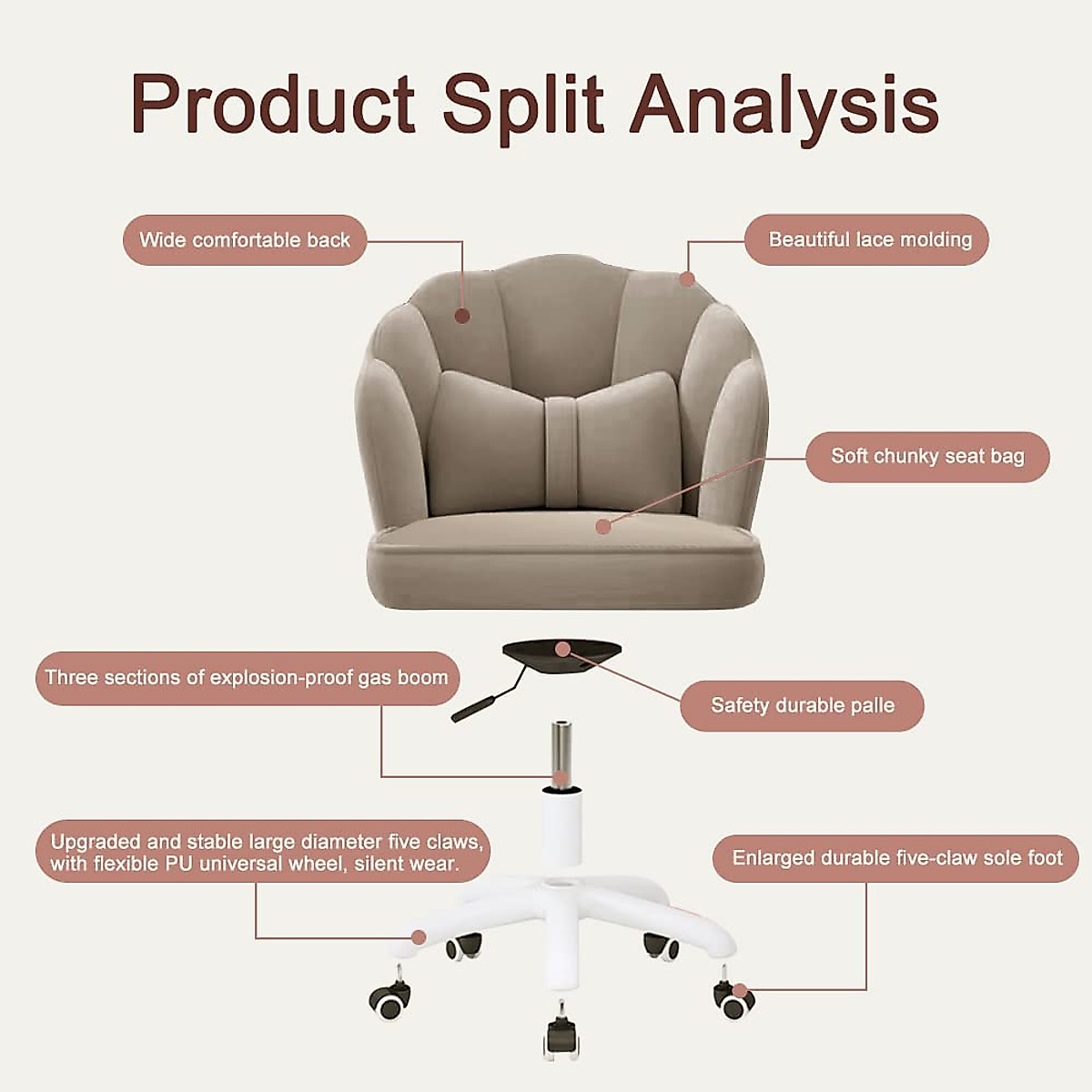 HDHNBA Home Office Desk Butterfly Chair with Mid-Back Upholstered Modern Tufted Computer Task Chair Swivel Height Adjustable Velvet Vanity Makeup Chair