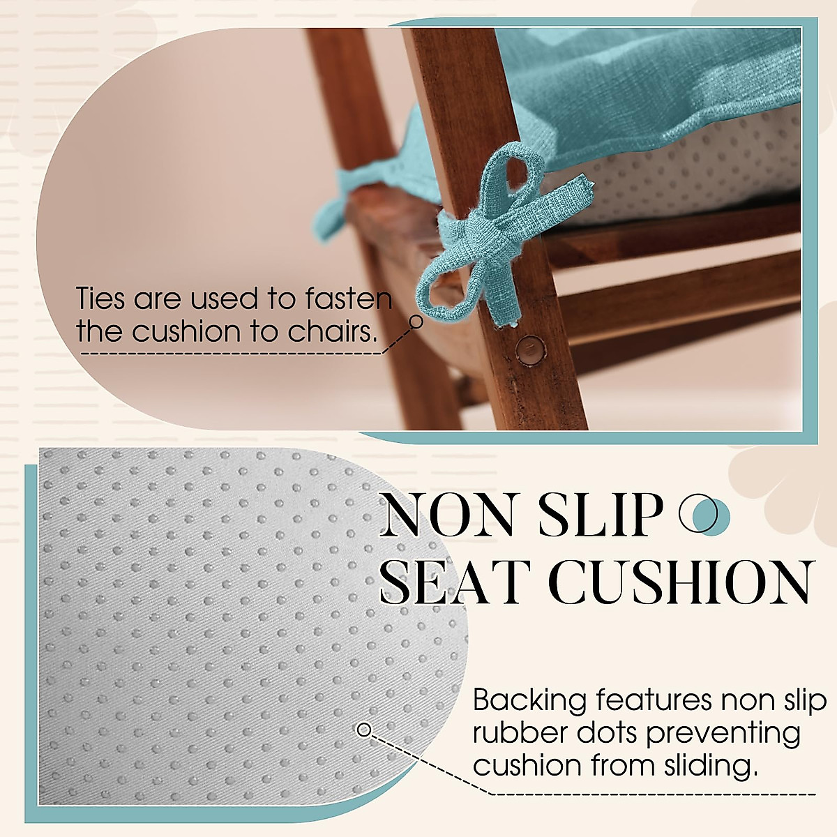 Basic Beyond Chair Cushions for Dining Chairs 4 Pack, Memory Foam Chair Cushion with Ties and Non Slip Backing, 15.5 x 15.5 inches Tufted Chair Pads for Dining Chairs(Aqua Blue)