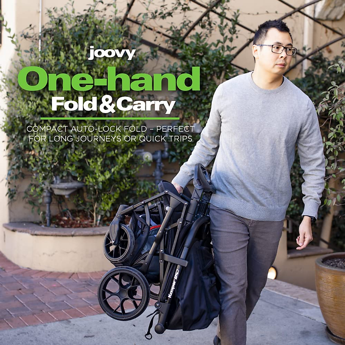 Joovy Kooper RS2 Lightweight Travel Double Stroller Featuring Dual Snack Trays, One-Handed Fold, Multi-Position Reclining Seats, Adjustable Leg Rests, and 2 Zippered Pockets for Storage