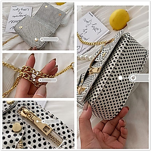 Classic Polka-dot Style Cross Body Bag for Women with Pearl Band, PU Leather Hip-hop Style Chain Handbags (Black)