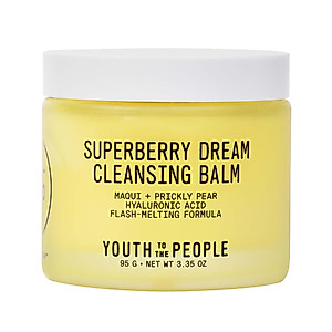 Youth To The People Superberry Dream Cleansing Balm for Face - Hyaluronic Acid Hydrating Facial Cleanser + Makeup Remover Balm with Moringa Oil, Acai - Paraben + PEG Free Vegan Face Balm (3.4oz)