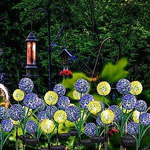 FORUP 2 Pack Solar Garden Stake Lights, Outdoor Solar Lights in Dandelion Flower Design, LED Solar Powered Lights for Patio, Lawn, Garden, Yard Decoration, Yellow & White