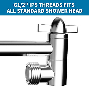 12 Inch Solid Brass Adjustable Shower Head Extension Arm Flexible Height & Angle Shower Arm Extender with Lock Joints, Universal Connection Solid Stainless Steel Shower Extension Arm, Chrome Finish