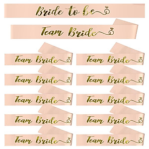 Lunhoo 12 Pack Team Bride Sash Set, Bachelorette Party Sashes, Team Bride Sash for Bridal Party and Wedding Celebrations (Rose Gold)