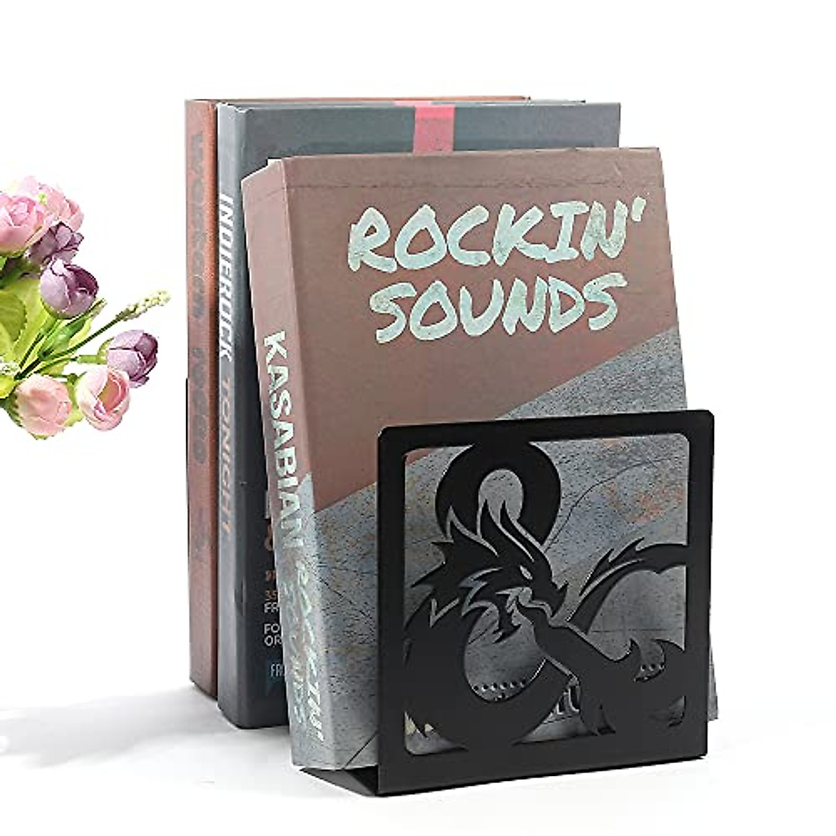 Gothic Dragon Design Bookends, Decorative Black Metal Book end Bookshelves, Unique Cool Bookend Books Stand for Home Office Decorative, Books Support Book Holder