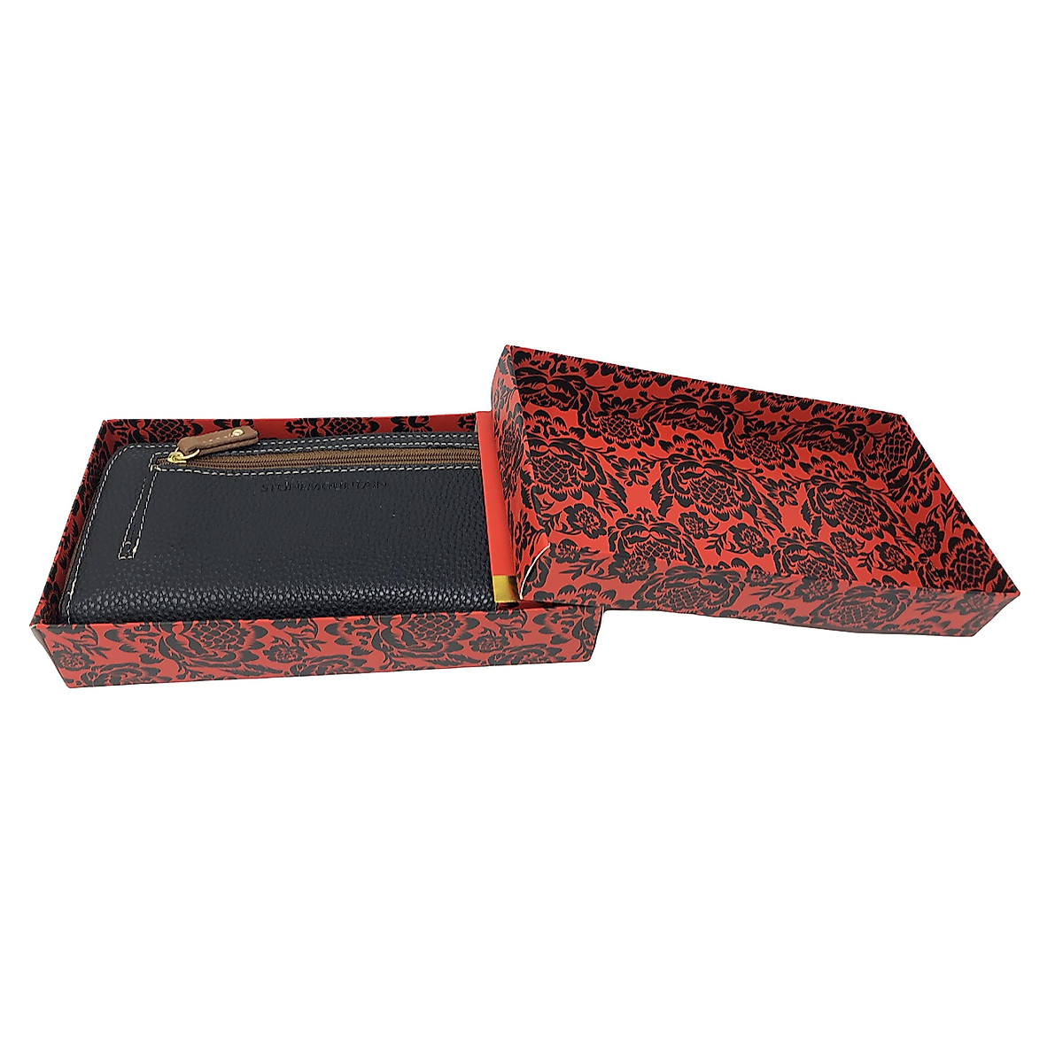 Stone Mountain Large Leather Zip Around Black/Brown Pebble Wristlet Wallet | 8X 1.5 X 4 inch