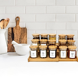 JuneHeart 32 PCS Glass Spice Jars with Bamboo Lids and 194 Waterproof Labels, 4oz Clear Food Storage Containers for Kitchen Sugar Salt Coffee Beans