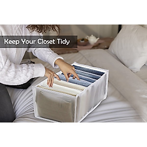 wardrobe clothes organizer | (2PCS) 7 Grids Foldable Visible closet organizers and storage | Portable Storage Containers for T-shirt, Legging, Skirts, Jeans, Kid Clothes |Washable drawer organizers for clothing storage (White）