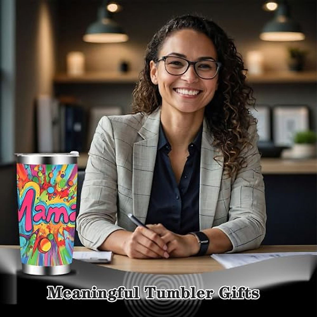 FOCIUZTA 20oz Vibrant Abstract Mama Text Tumbler with lid, Travel Coffee Cup, Ideal for Easter, Mother Day, and birthday gifts