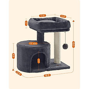 Feandrea Cat Tree, Cat Tower with Sisal-Covered Scratching Post, Cat Condo with Padded Perch, for Small Spaces, Kittens, Smoky Gray UPCT50G