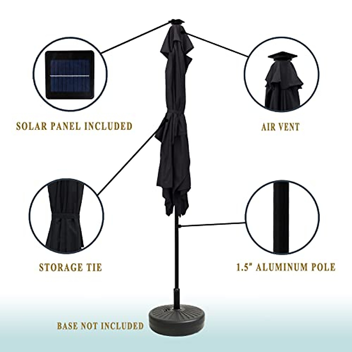 Jarka&Co 6.5 x 10 ft Rectangular Solar Powered Patio Market Table Umbrella Outdoor with LED Lights and Tilt, Black