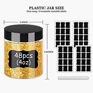 Hajoyful Plastic Jars with Lids 4OZ 48PCS,Small Cosmetic Slime Containers Clear Travel Round Jars Empty Refillable Sample Containers Leak Proof Pot Jars with Black Lids for Lotion, Cream, Cosmetics