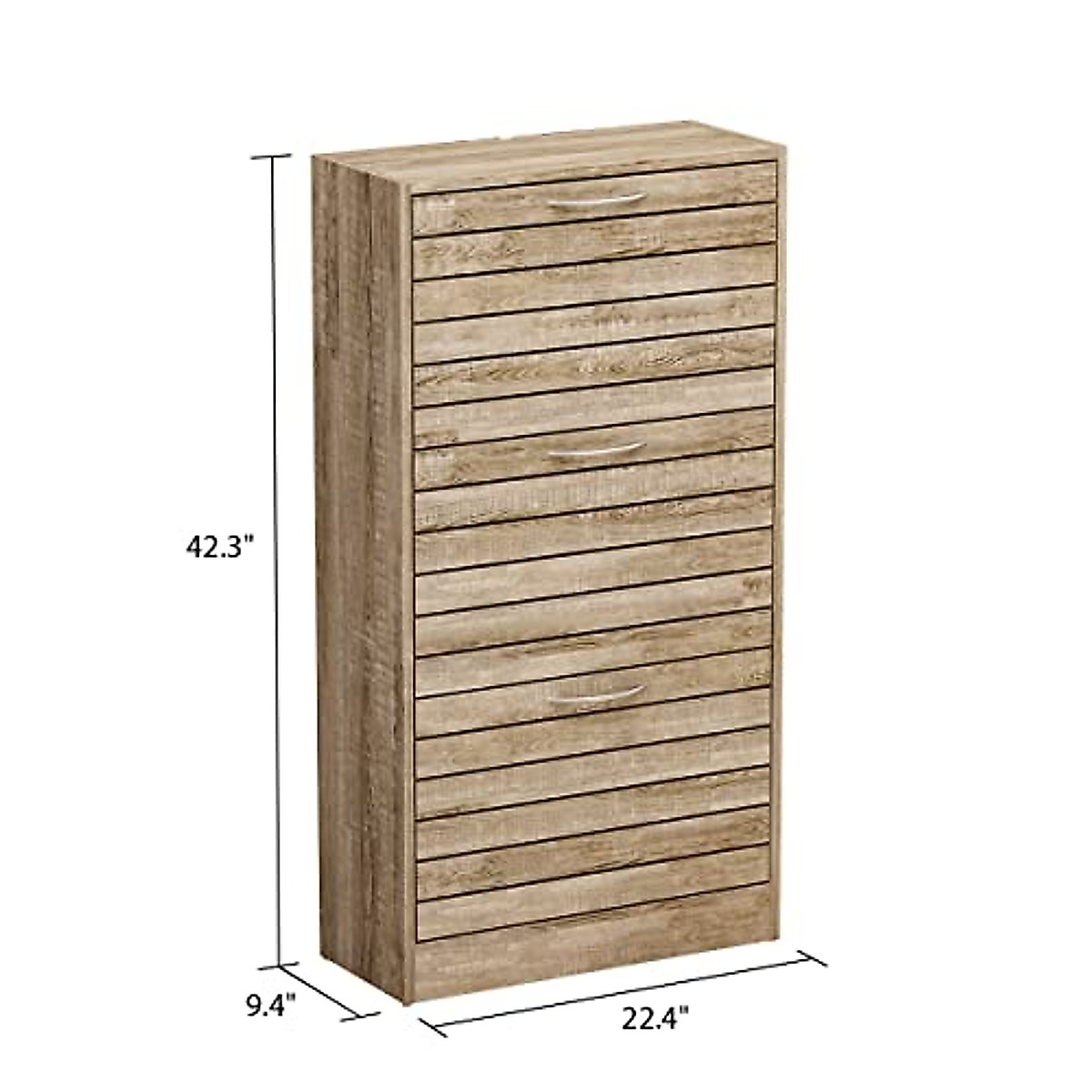 AGOTENI Shoe Cabinet, Natural Narrow Shoe Cabinet with 3 Flip Doors & Adjustable Shelf, Modern Shoe Storage Cabinet for Entryway Hallway (22.4”W x 9.4”D x 42.3”H)