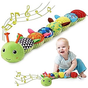Awotoy Baby Toys 0 to 12 Months, Musical Stuffed Animal Activity Soft Toys with Multi-Sensory Crinkle, Rattle and Textures, Infant Tummy Time Toys for Newborn Boys Girls, Caterpillar, Green