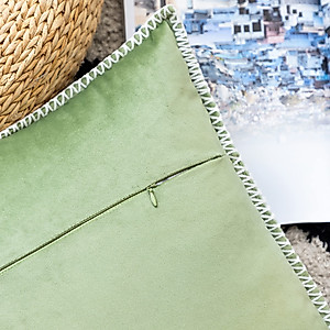 GAWAMAY 16x16 Fall Pillow Covers,Pack of 2 Decorative Cushion Pillow Cases with Chenille Edge Soft Boho Decor Aesthetic Pillows for Living Room Sofa Couch Beding Green Velvet Euro Pillow (40x40cm)