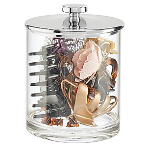 mDesign Medium Modern Apothecary Storage Organizer Canister Jars - Acrylic Containers for Bathroom, Organization Holder for Vanity, Counter, Makeup Table, Lumiere Collection, 2 Pack, Clear/Chrome